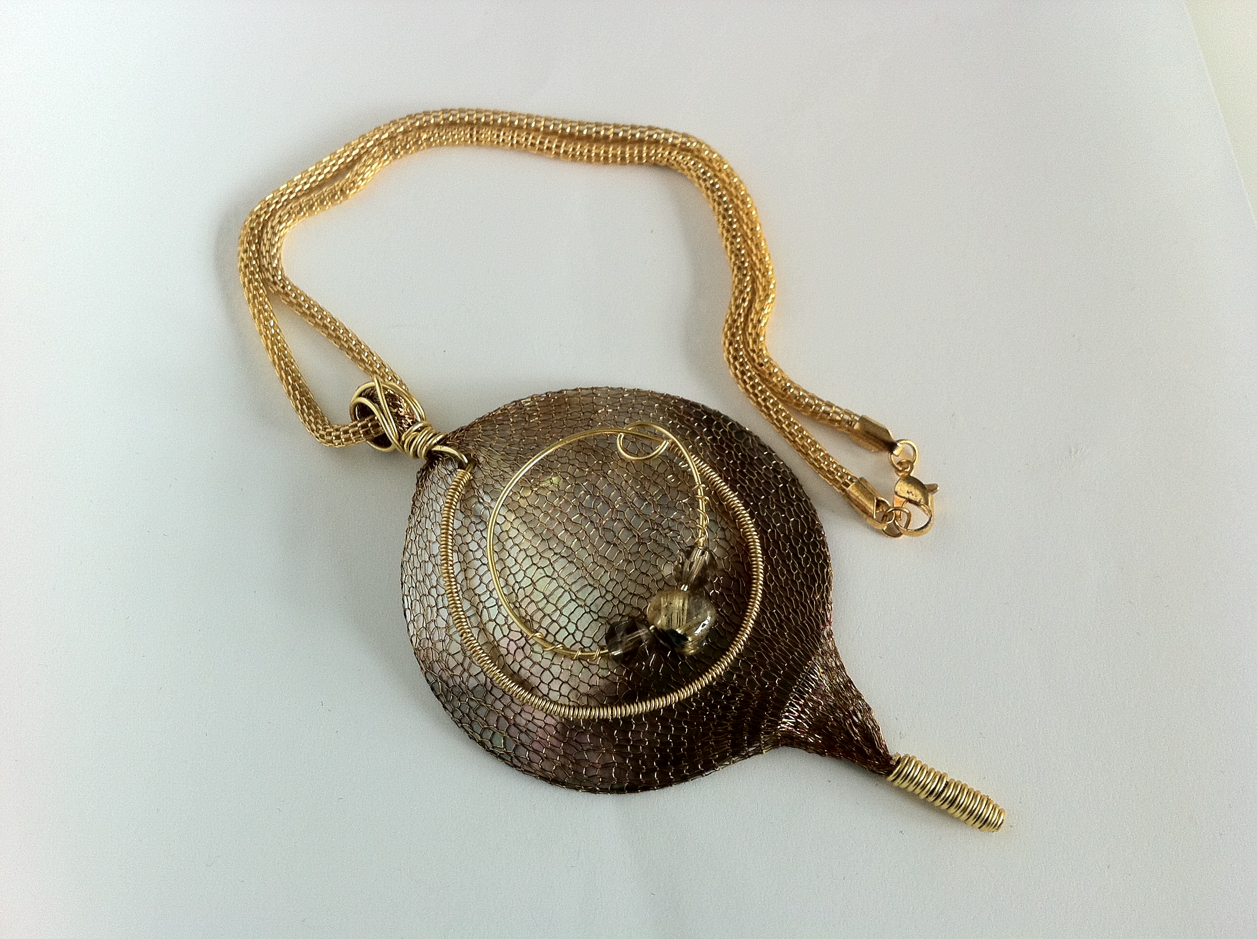 shell-disc-wire-mesh-smokey-quartz-rutile-gold-necklace-elsie-m ...